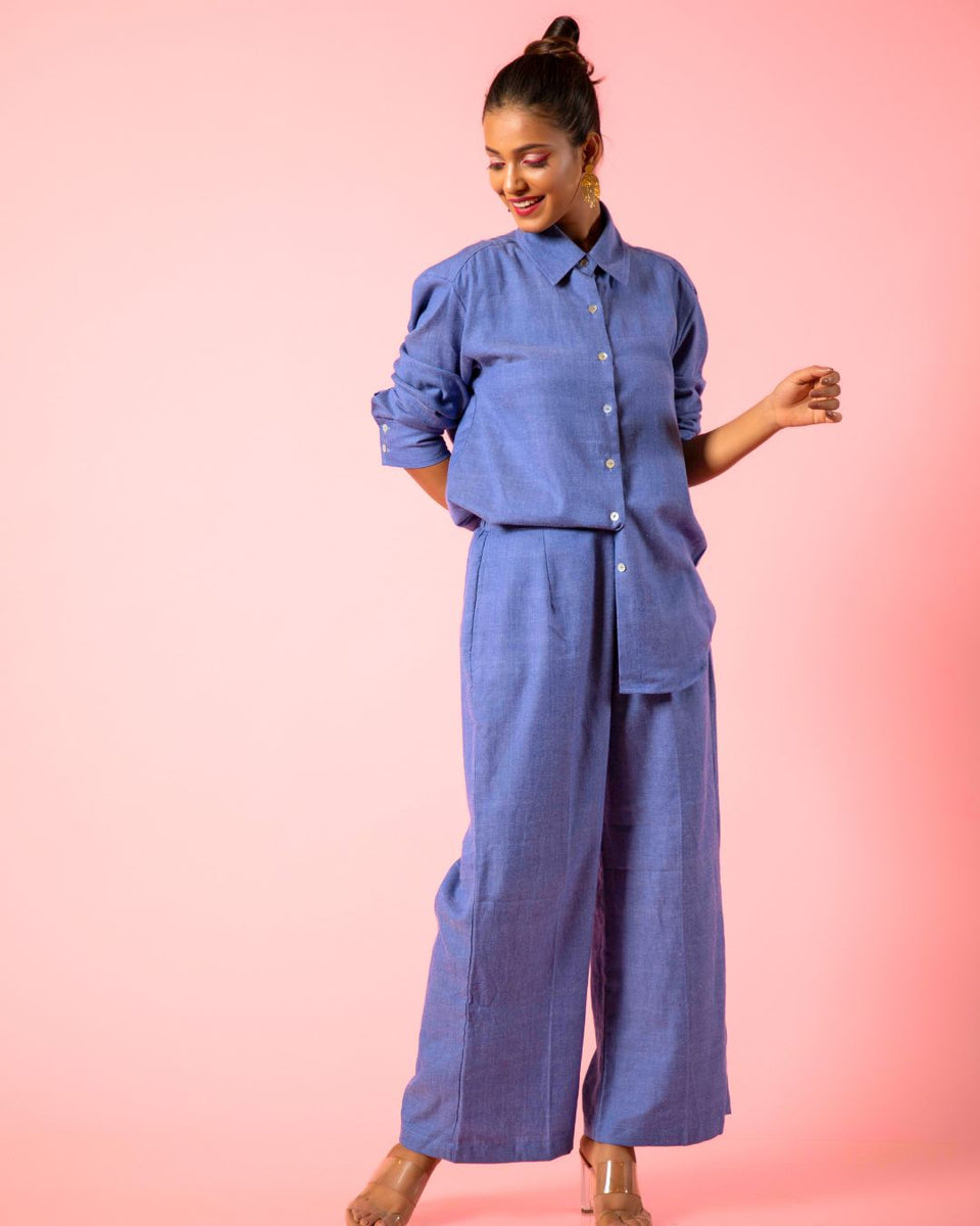 Cotton Two Piece Denim Blue Coord Set – Urban Sundari
